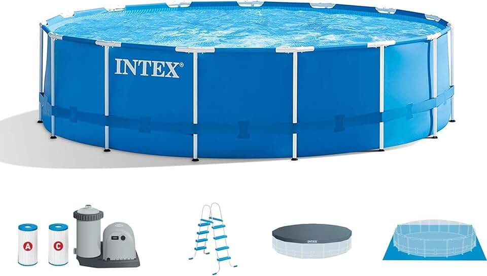 Intex 18ft x 48in Metal Frame Swimming Pool Set with 120V 1,500 GFCI ...