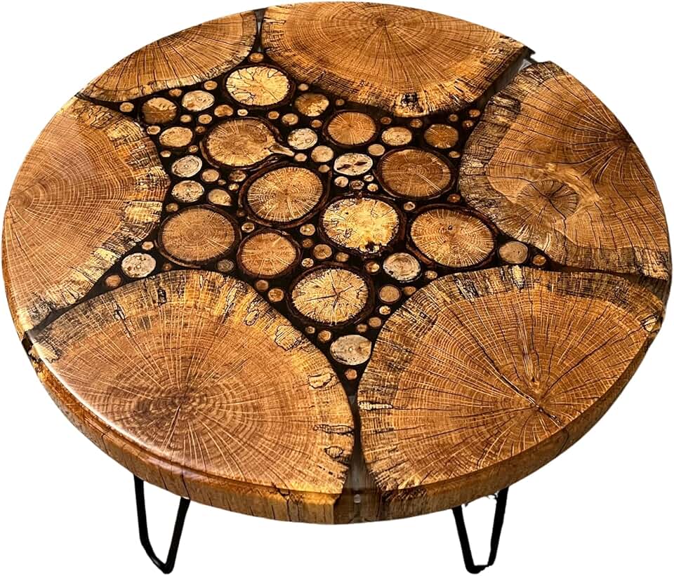 Epoxy Live End Table, Side Table, Slice Wood Unique Mosaic, Natural ...
