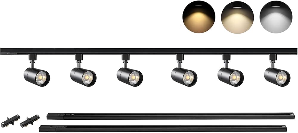 3-Color 20W 6-Light LED Track Lighting Kit with 6.6FT H Type Track ...