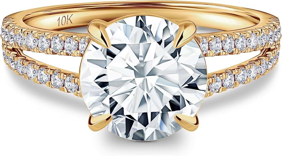 ISAAC WOLF Certified 3.55 Carats Round Cut Moissanite Diamond Split ...