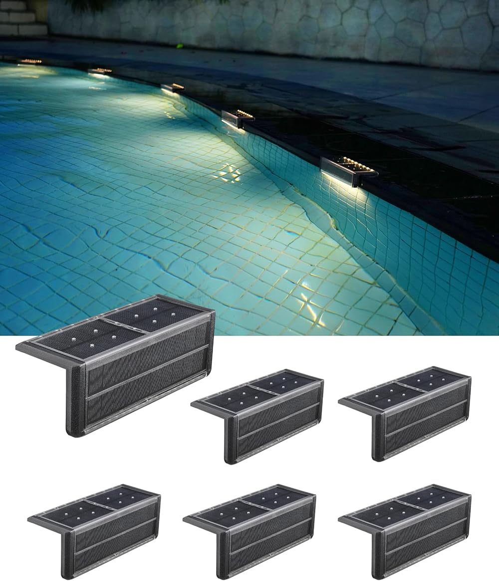 Solar Step Lights, IP67 Waterproof Pool Deck LED, Wireless Retaining ...