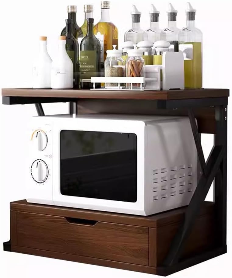 2-Tier Microwave Oven Rack Organizer, Microwave Storage Rack Countertop ...