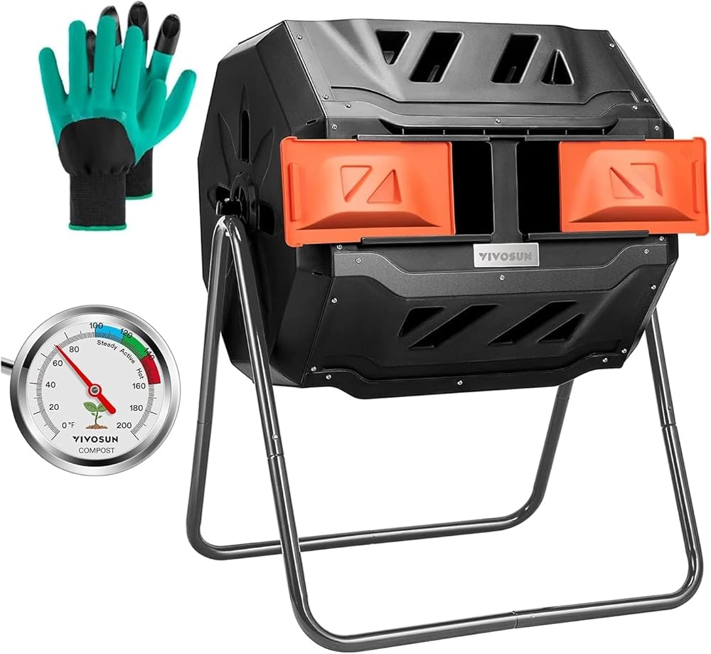VIVOSUN Outdoor Tumbling Composter Dual Rotating Batch Compost Bin and ...