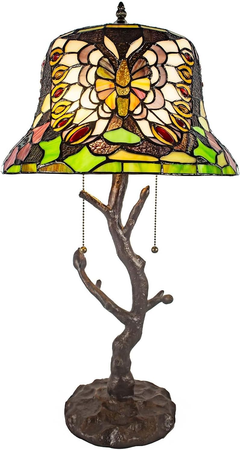 Bieye L10939 Butterfly Tiffany Style Stained Glass Table Lamp with Tree ...